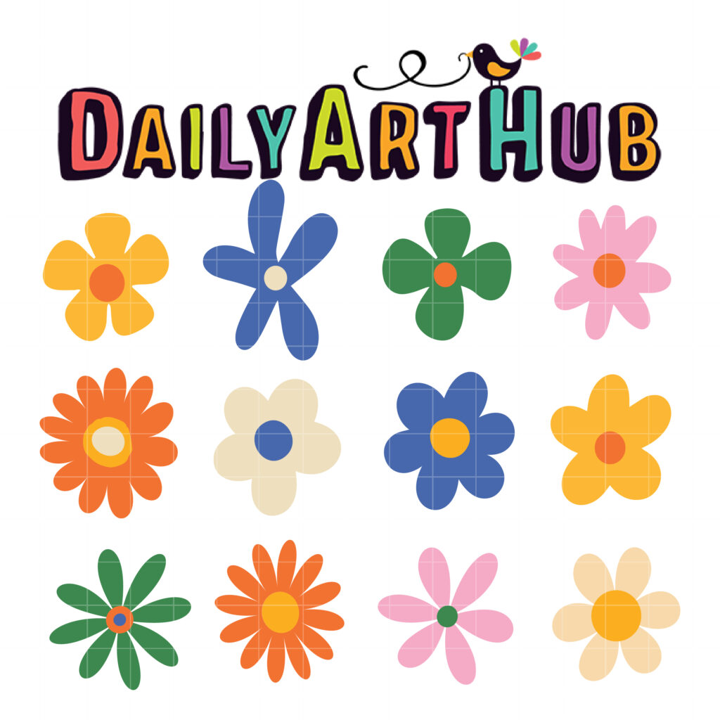 Retro Groovy Flowers Collection Clip Art Set – Daily Art Hub ...