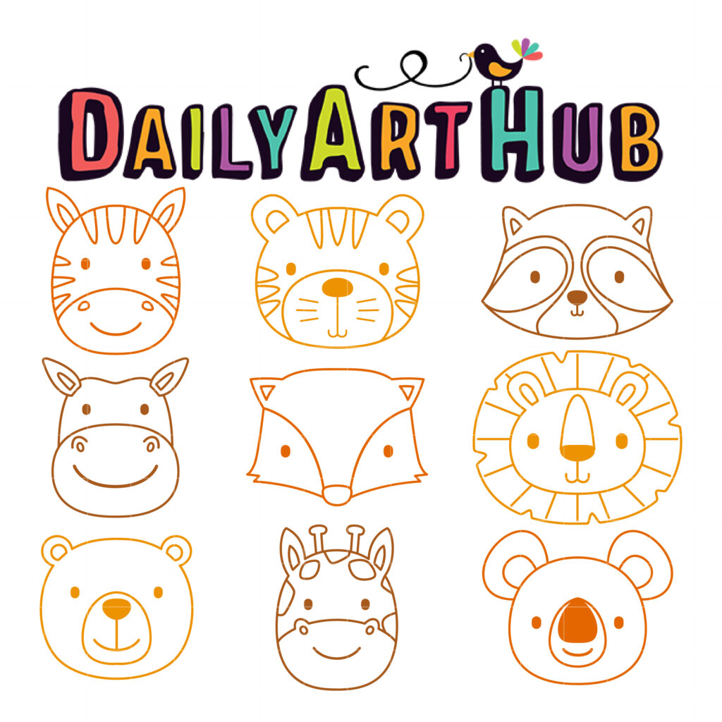 Safari Animals Doodle Outline Clip Art Set – Daily Art Hub // Graphics ...