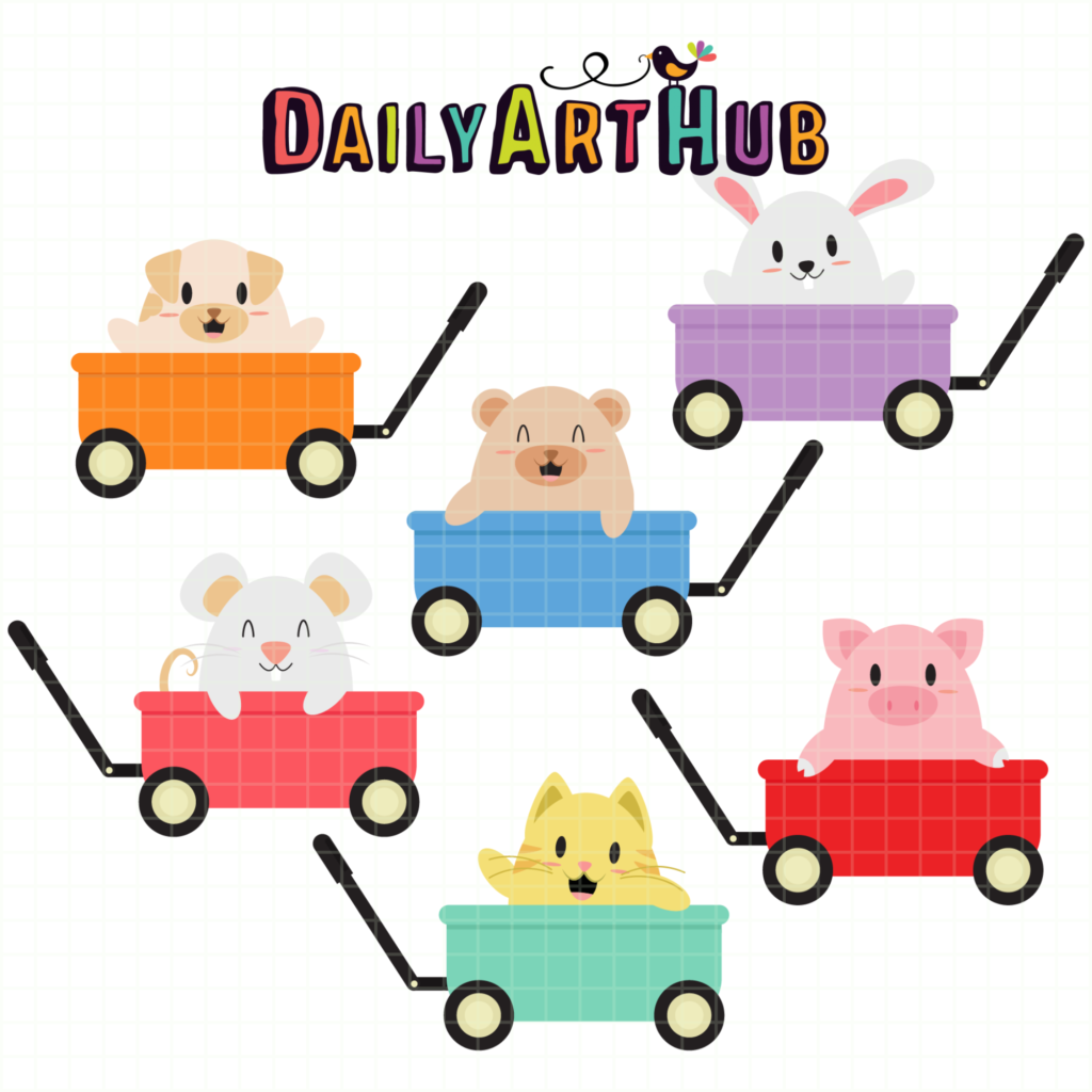 Animals in Wagons Clip Art Set – Daily Art Hub // Graphics, Alphabets & SVG