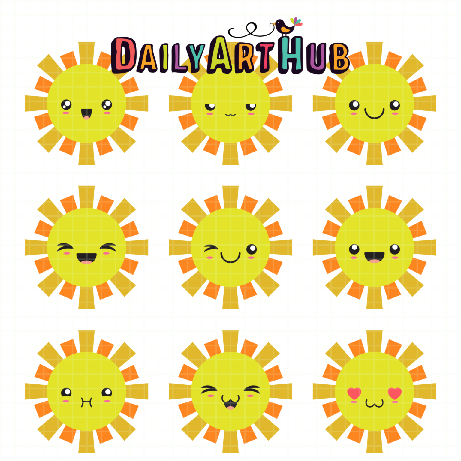 Kawaii Sun Clip Art Set – Daily Art Hub // Graphics, Alphabets & SVG