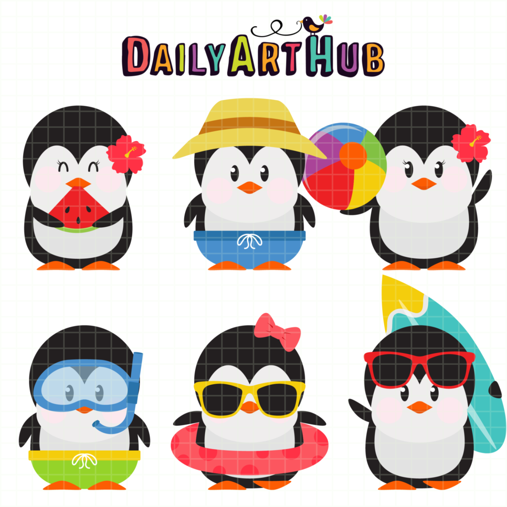 Summer Penguins Clip Art Set – Daily Art Hub // Graphics, Alphabets & SVG