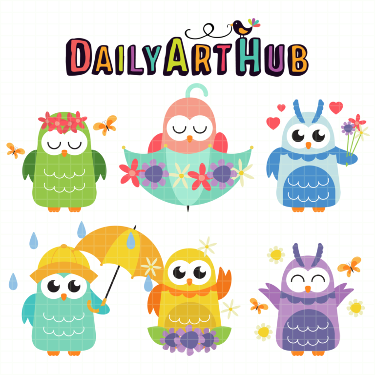 Spring Owls Clip Art Set – Daily Art Hub // Graphics, Alphabets & SVG