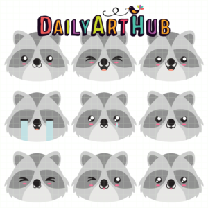 Kawaii Raccoon Faces Clip Art Set – Daily Art Hub // Graphics ...