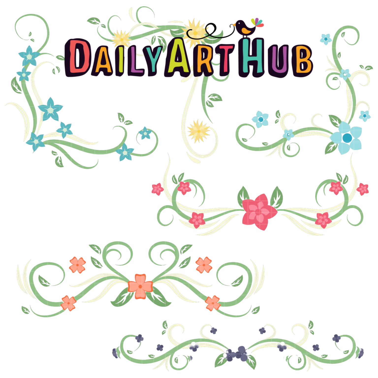 Decorative Floral Borders Clip Art Set – Daily Art Hub // Graphics ...