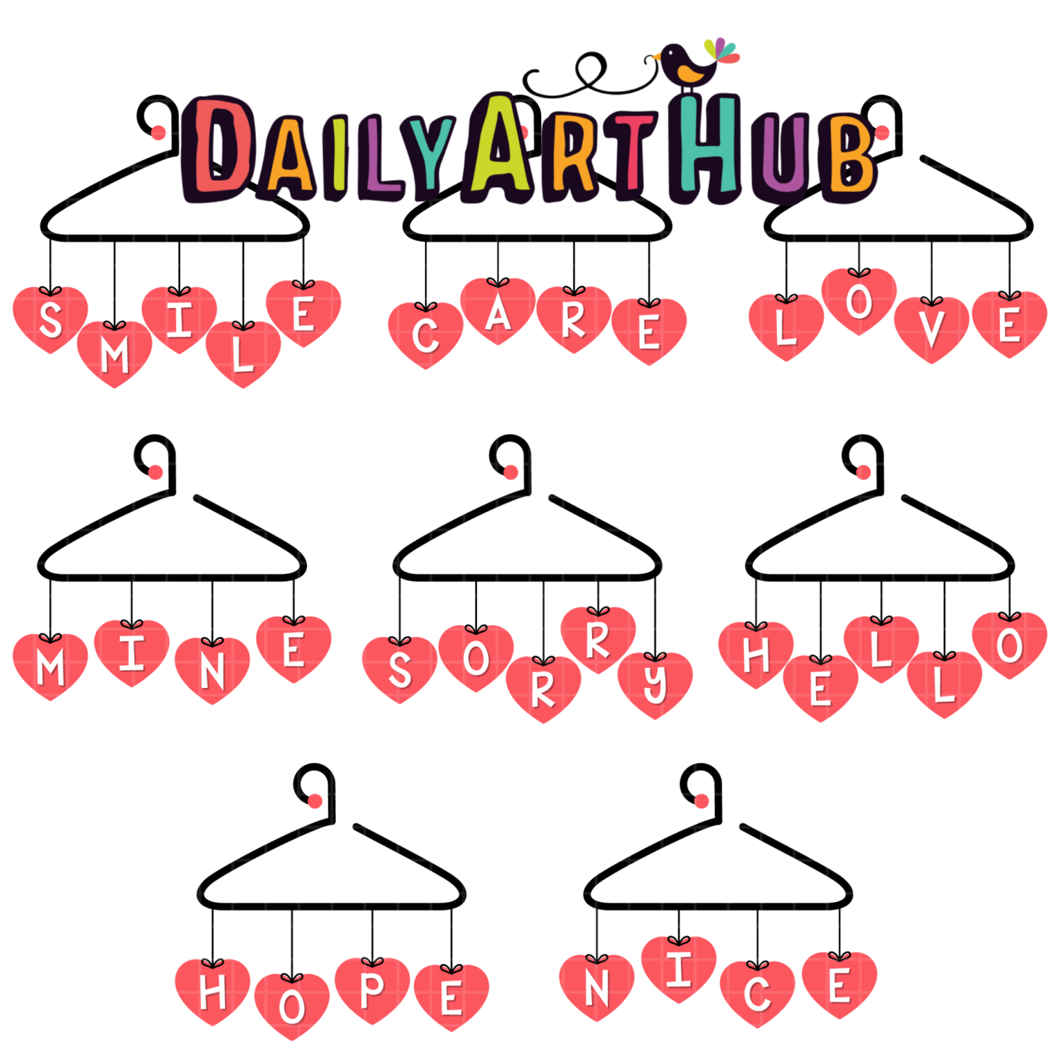 Hanging Hearts Clip Art Set – Daily Art Hub // Graphics, Alphabets & SVG