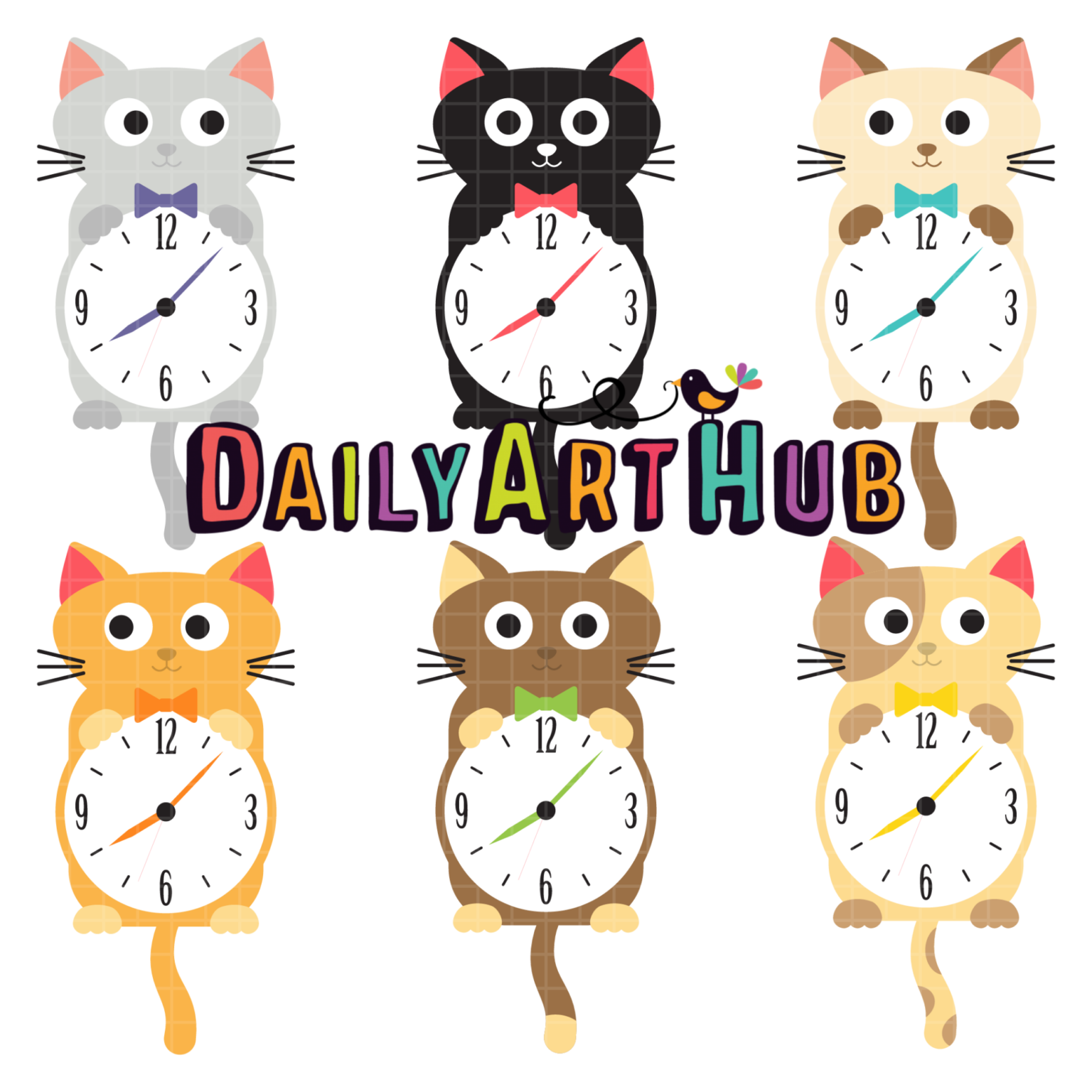 Kitty Clocks Clip Art Set – Daily Art Hub // Graphics, Alphabets & SVG