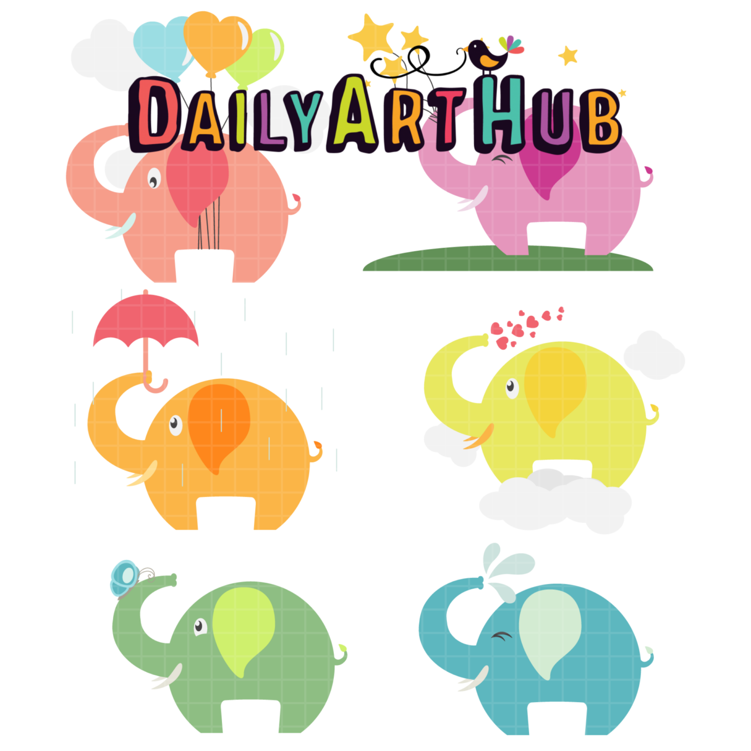 Cute Elephants Clip Art Set – Daily Art Hub // Graphics, Alphabets & SVG