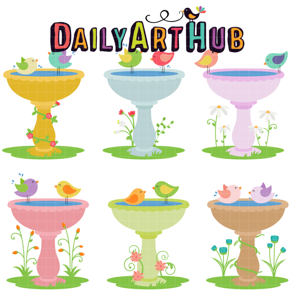 Sweet Bird Bath Clip Art Set – Daily Art Hub // Graphics, Alphabets & SVG
