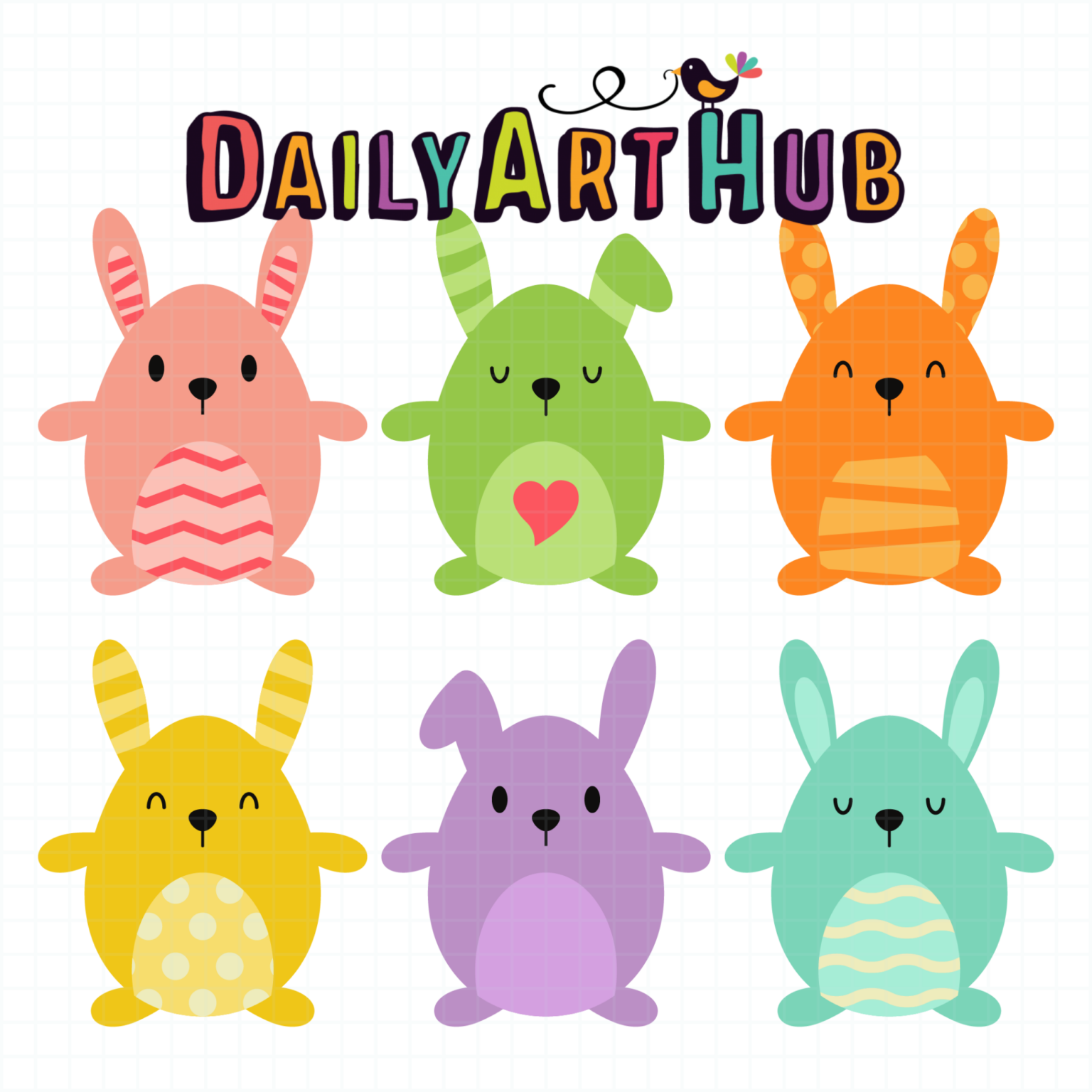 Colorful Bunnies Clip Art Set – Daily Art Hub // Graphics, Alphabets & SVG
