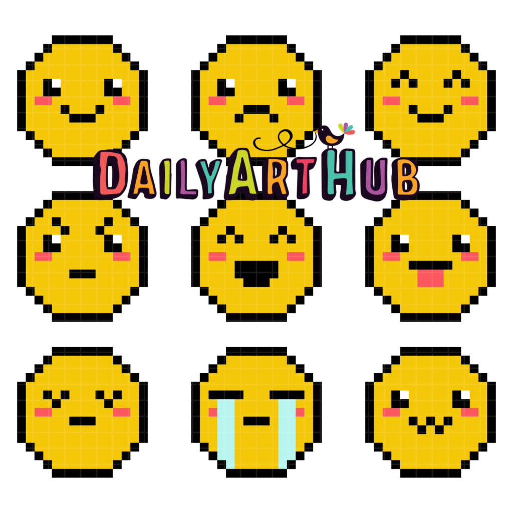 Cute Pixel Faces Clip Art Set – Daily Art Hub // Graphics, Alphabets & SVG