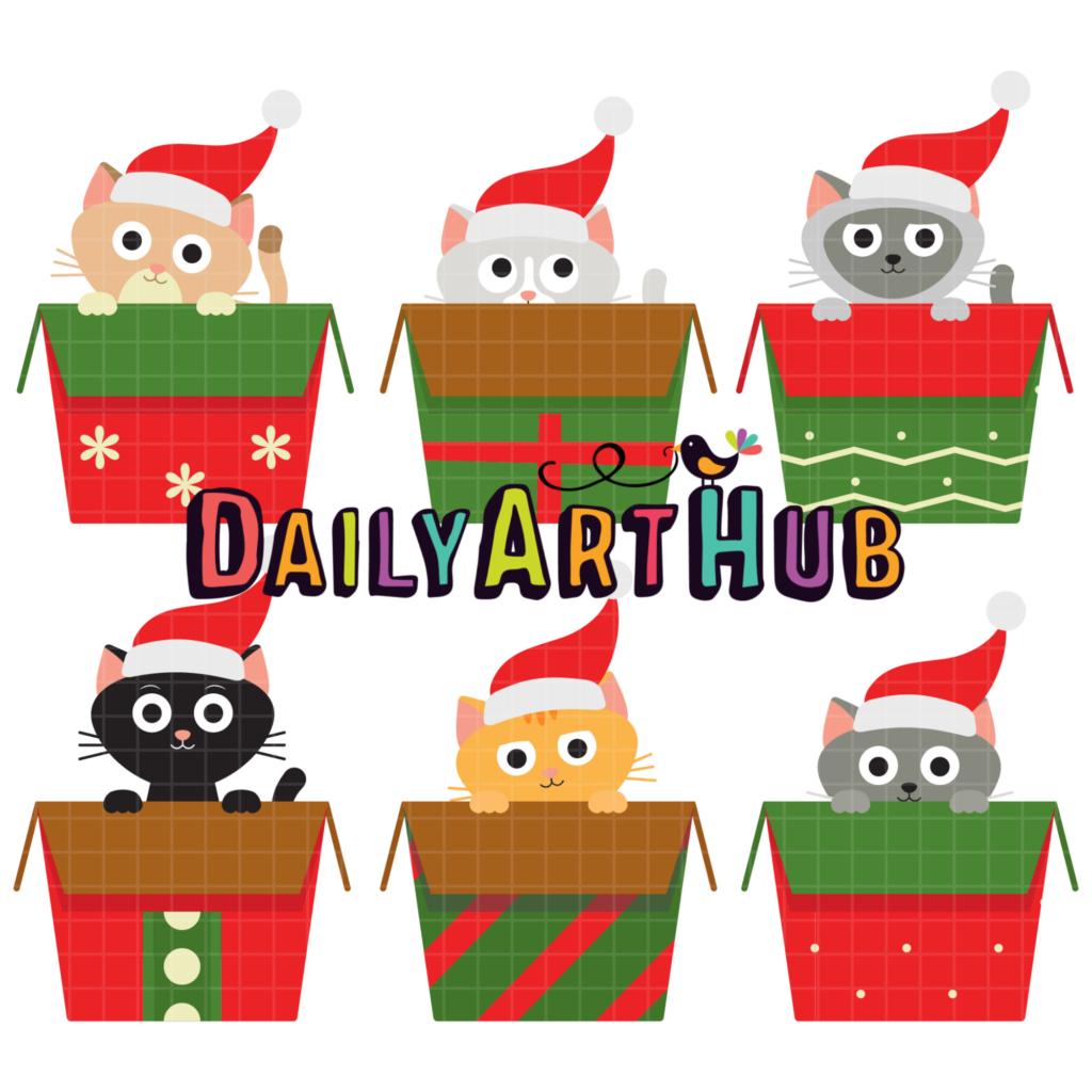 Christmas Cats In Boxes Clip Art Set – Daily Art Hub // Graphics ...