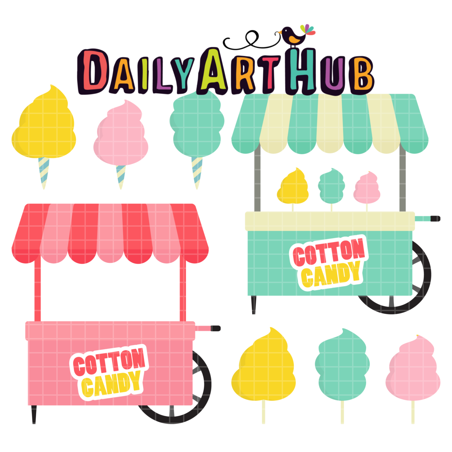 Cotton Candy Cart Clip Art Set – Daily Art Hub // Graphics, Alphabets & SVG