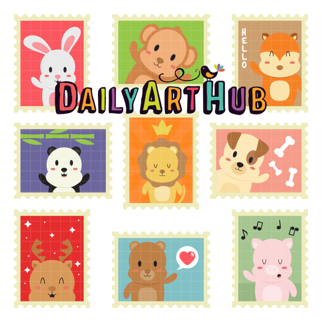 Cute Animal Stamps Clip Art Set – Daily Art Hub // Graphics, Alphabets ...