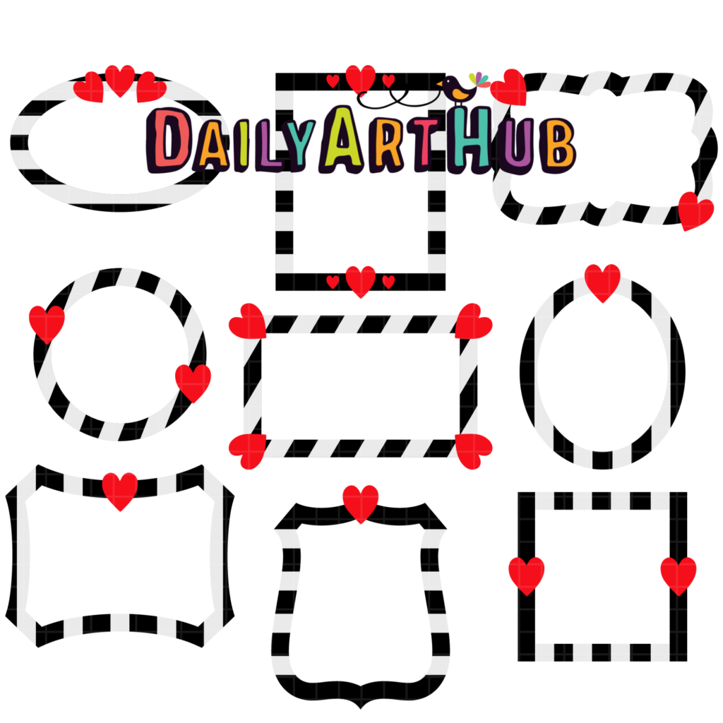 Stripes And Heart Frames Clip Art Set – Daily Art Hub // Graphics ...